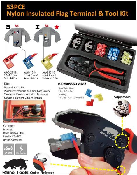 Insulated Flag Terminal Crimping Kit - Rhino Electricians Tools